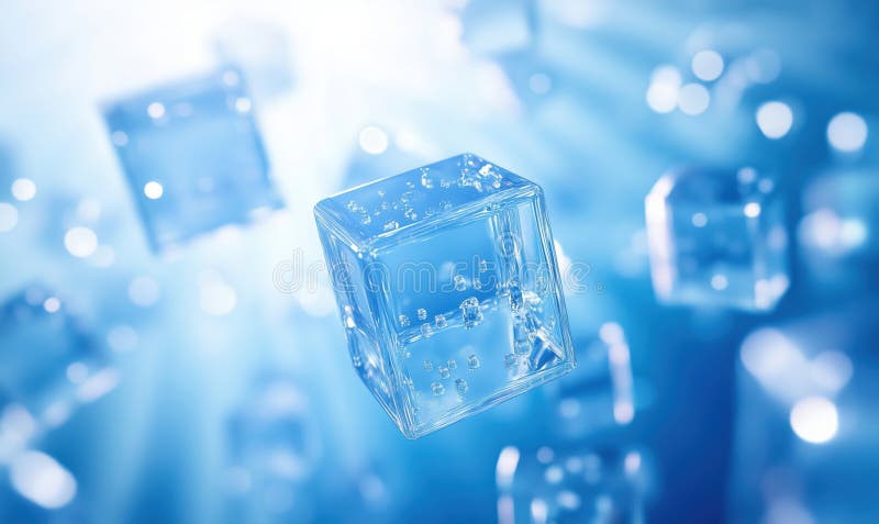 Floating Ice Cubes in Blue Light Creating a Refreshing Atmosphere Stock ...