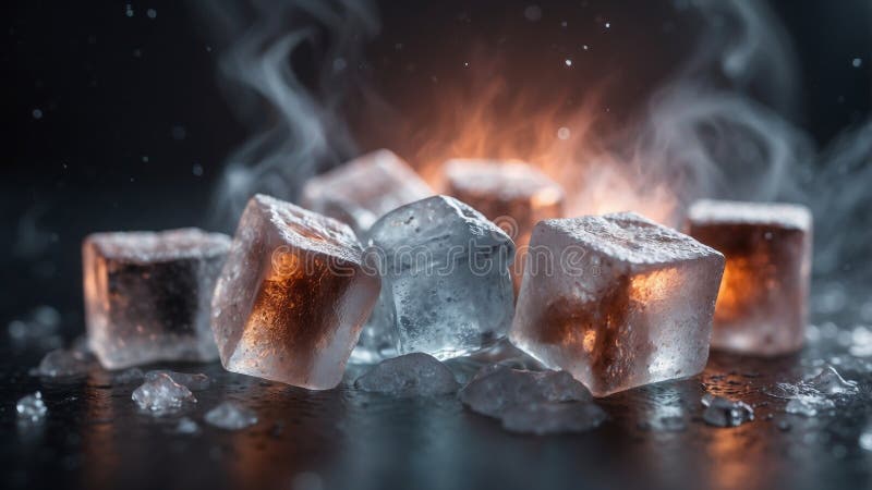 Floating Ice Cubes in Mystical Smoke and Sparkles. Stock Illustration ...