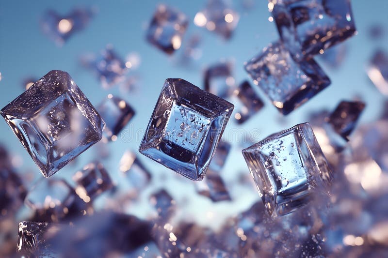 Floating Ice Cubes Splash into the Ocean Under a Bright Blue Sky Stock ...