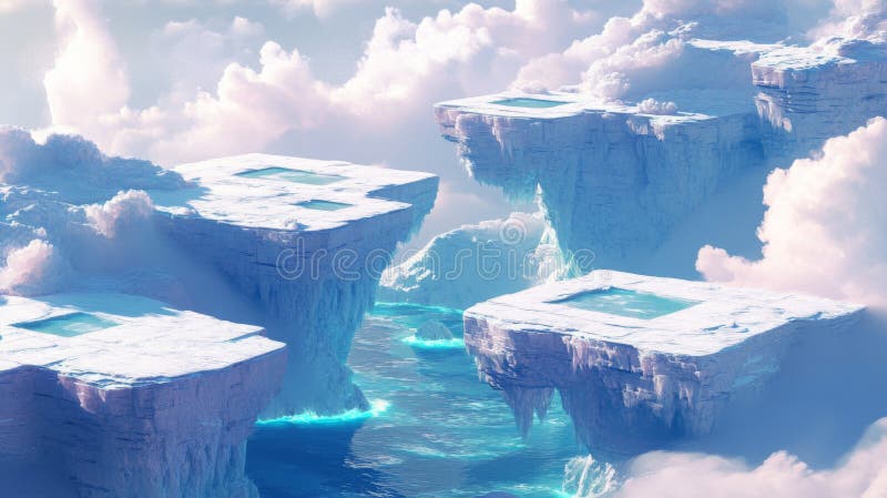 Floating Ice Islands Above Blue Waters Stock Illustration ...