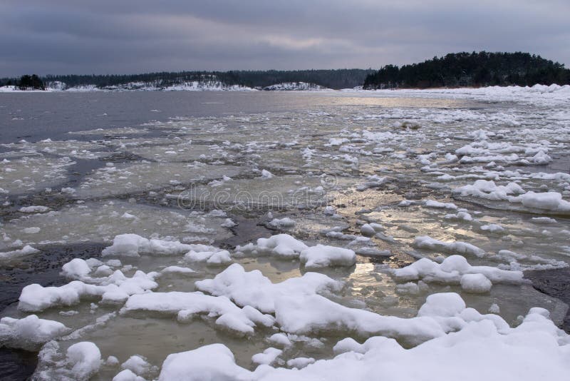 Floating Ice on the Lake Near the Shore Stock Photo - Image of ...