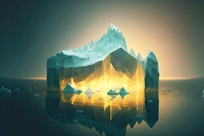 Floating Iceberg with Sharp Peaks and Transparent Blocks of Ice Under ...