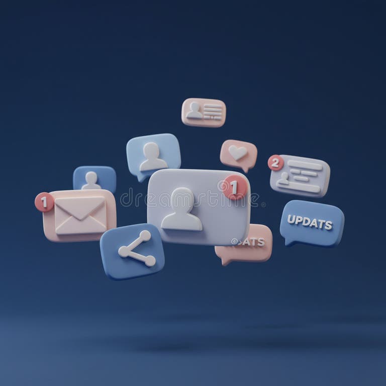 Floating Icons Represent Various Digital Communication Elements Against ...