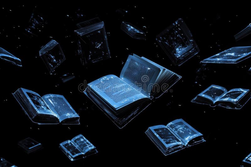Floating Illuminated Books in a Dark Space - Concept of Knowledge and ...