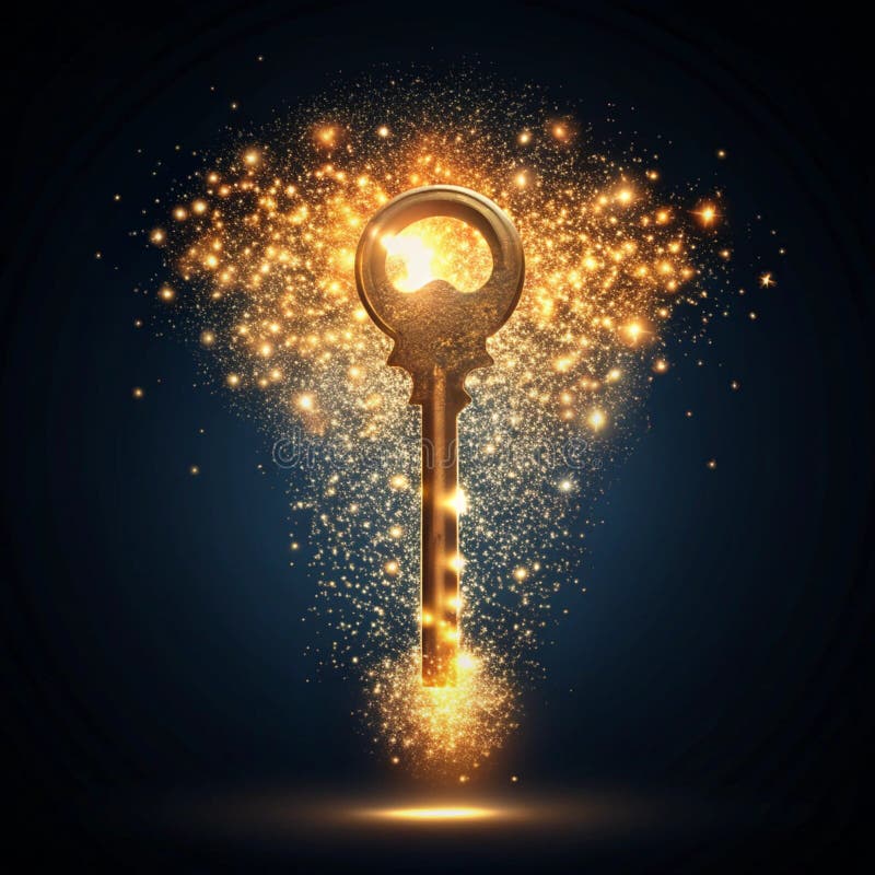 Floating Illuminated Key with Glowing Particles Stock Illustration ...