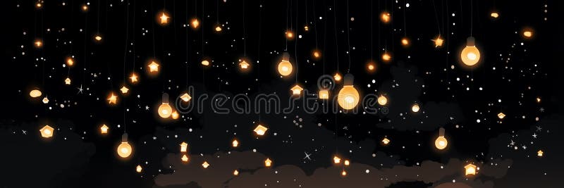 Floating Illuminated Lanterns Glowing Against Dark Night Sky with Stars ...