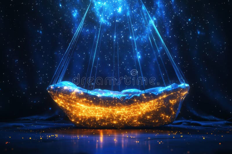 Floating Illuminated Platform in a Starry Cosmic Setting with Vibrant ...