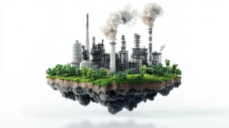 Floating Industrial Complex with Greenery Represents the Balance ...