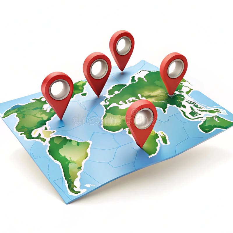 Floating Interactive Map with Rotating Location Pins Stock Illustration - Illustration of city ...