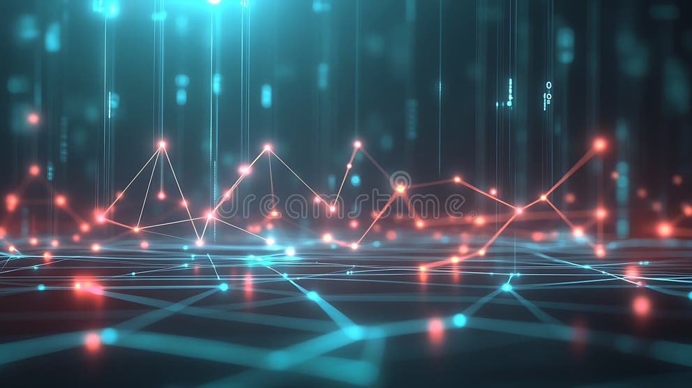 Floating Interactive Network Chart, Glowing Data Nodes Interconnected ...