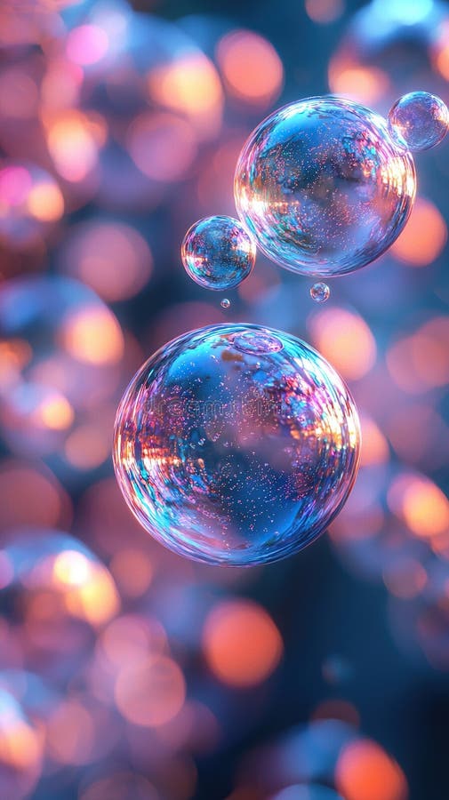 Dreamy Iridescent Bubbles Float Serenely, Creating a Mesmerizing Abstract Background with a ...