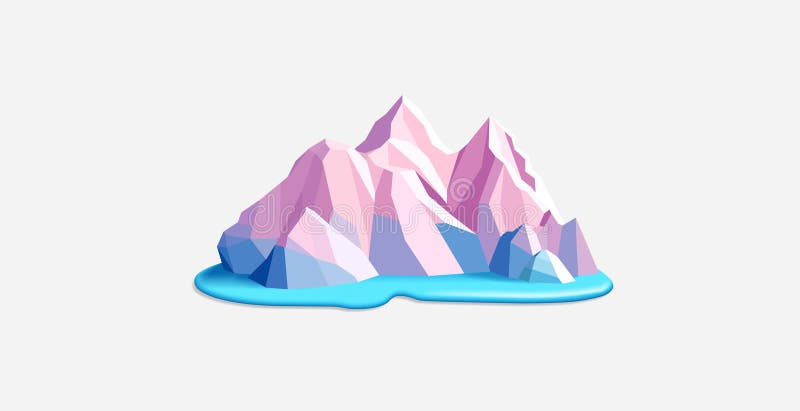 Floating Iseberg or Snow Winter Mountain, Poly 3d Render Illustration ...