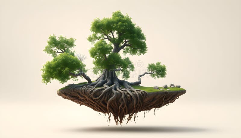Floating Island with Ancient Trees and Exposed Root System Stock ...