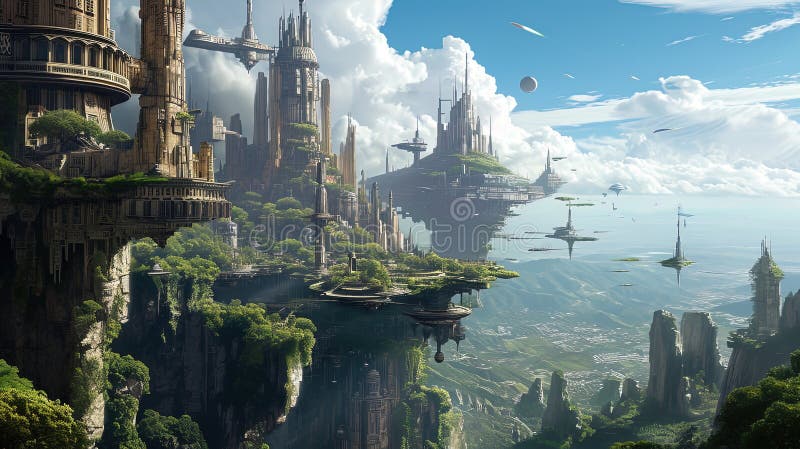 Floating Island Cities stock illustration. Illustration of travel ...