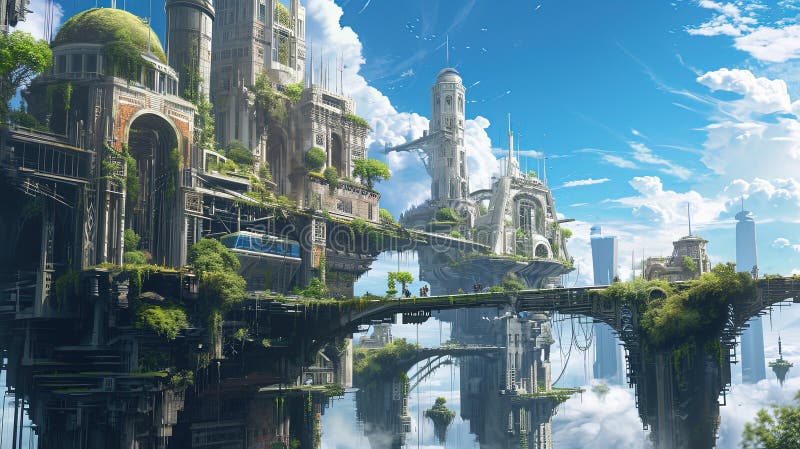 Floating Island Cities stock illustration. Illustration of valley ...