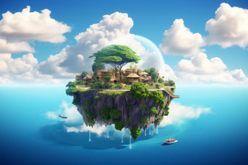 Floating Island City Digital Art. Generate Ai Stock Photo - Image of ...