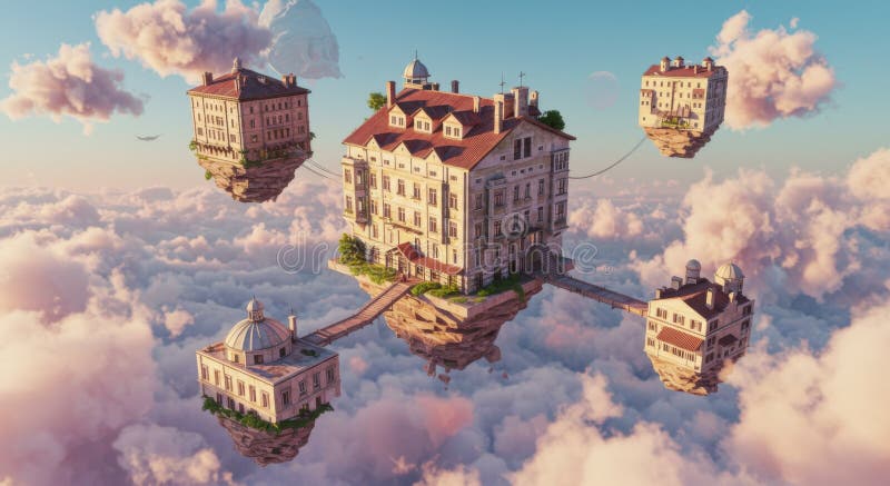 Floating Island City Pastel Sky Dreamlike Architecture Stock ...
