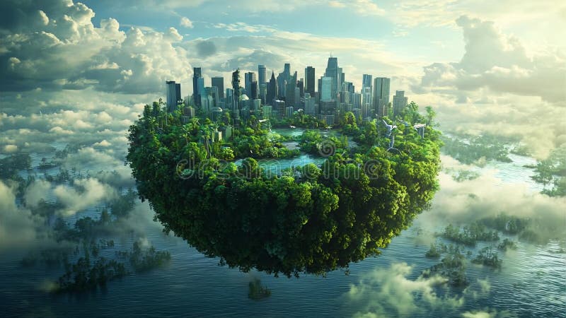 Floating Island City in a Scenic Cloudscape Stock Footage - Video of ...