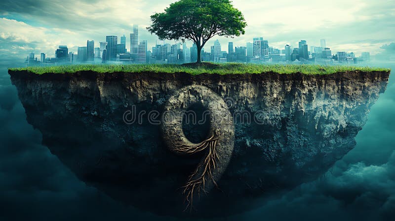 Floating Island City, Tree, Number Nine, Roots, Environmental Concept ...