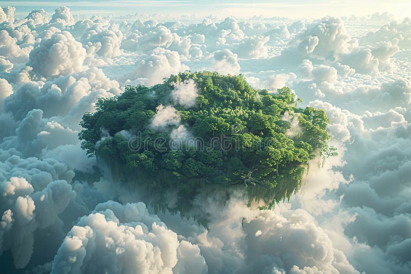 Floating Island in the Clouds Stock Illustration - Illustration of ...