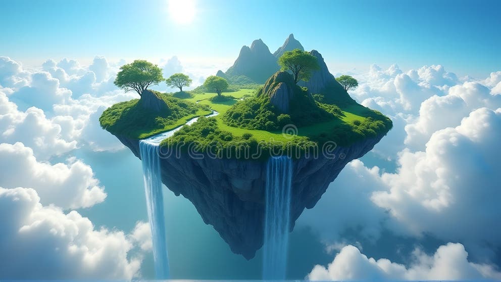 Floating Island in the Clouds Stock Illustration - Illustration of ...