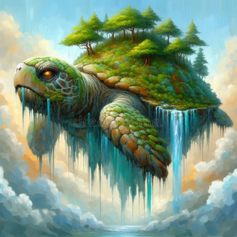 Floating Island Creature in Earthy Greens Stock Illustration ...