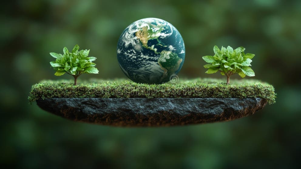 Floating Island with Earth and Small Trees, Environmental Conservation ...