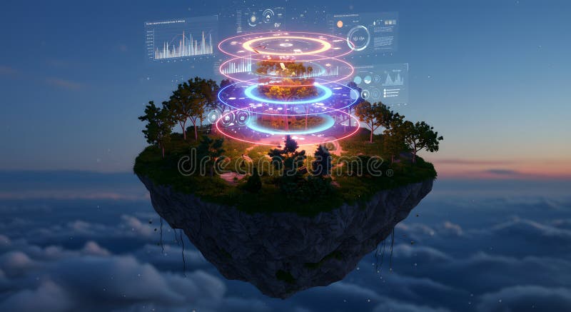 Floating Island Ecosystem: a Digital Overlay on Nature S Serenity Stock ...