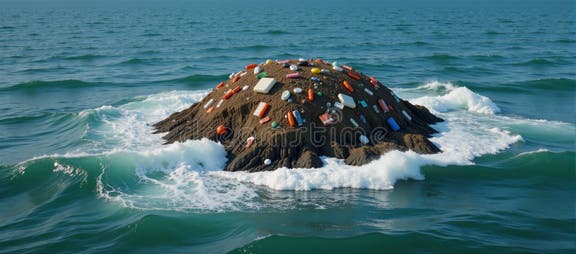 Floating Island of Garbage in the Ocean PollutionThemed Concept Stock ...