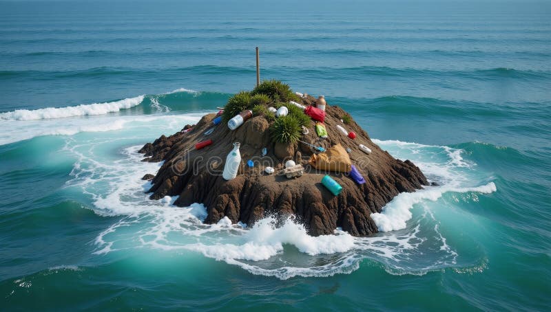 Floating Island of Garbage in the Ocean PollutionThemed Concept Stock ...