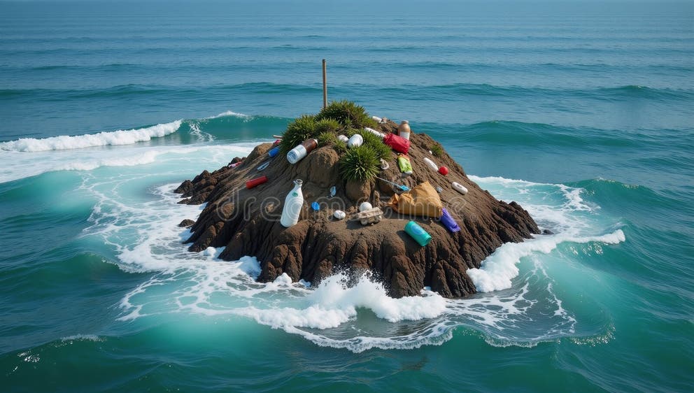 Floating Island of Garbage in the Ocean PollutionThemed Concept Stock ...