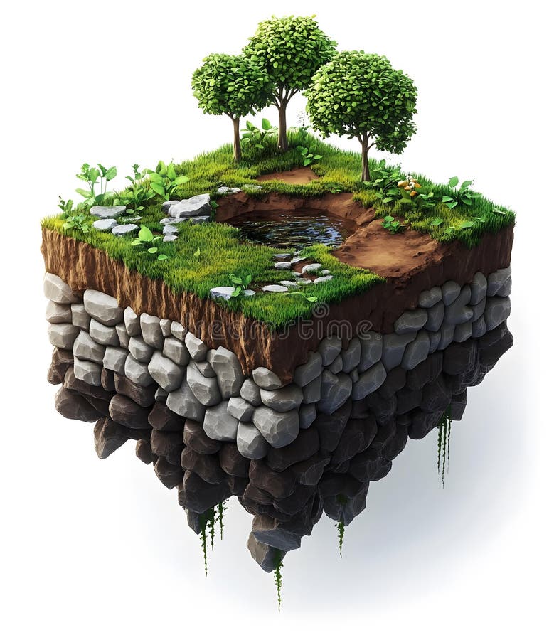 Floating Island with Grass and Trees Generated Using AI. Stock ...