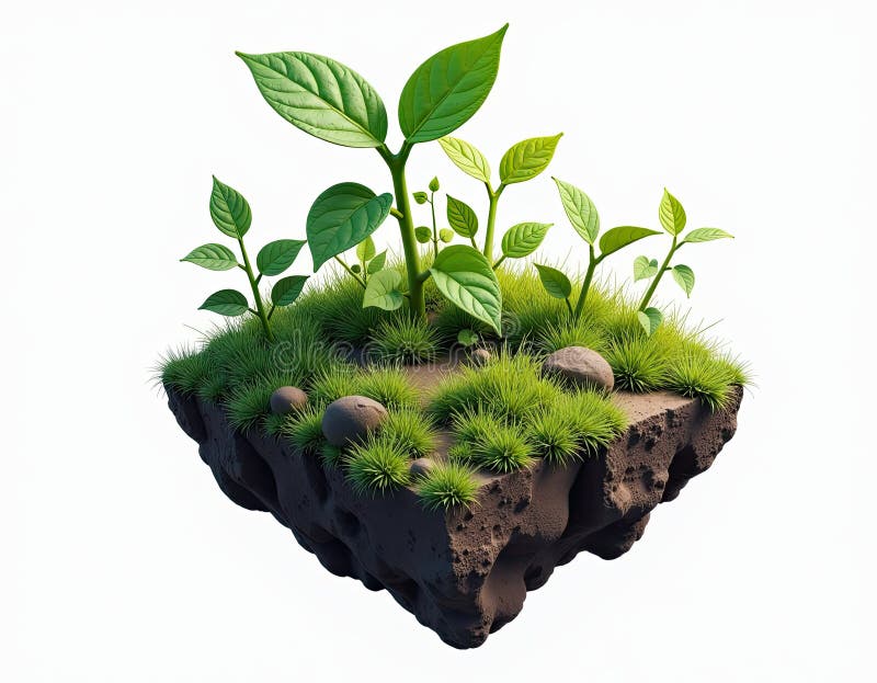 Floating Island with Lush Greenery and Rocks - 3D Render Stock ...