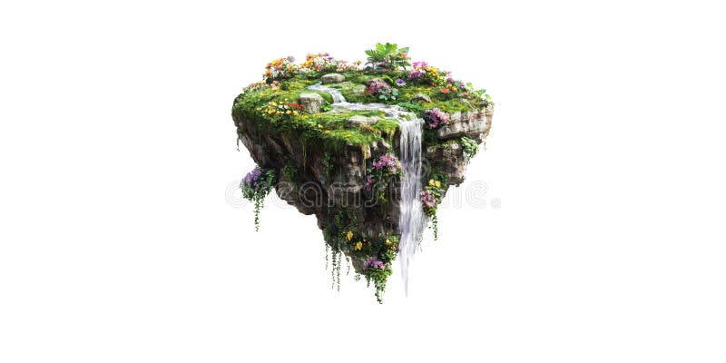 Floating Island Lush Vegetation Waterfall Isolated Transparent ...