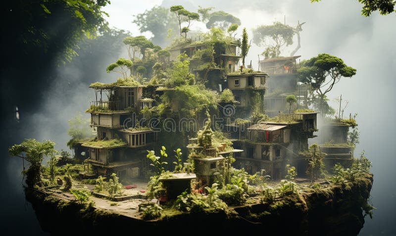 Floating Island in the Middle of the Ocean Stock Photo - Image of ...