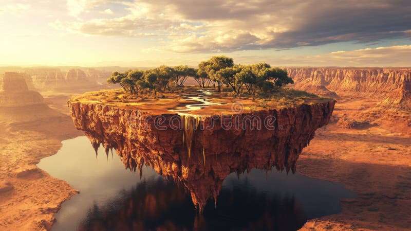 A Floating Island Oasis in a Desert Canyon Stock Illustration ...