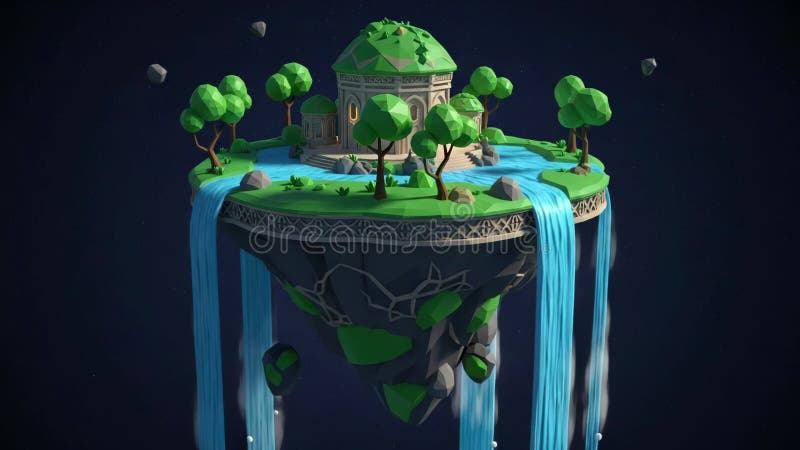 Floating Island Paradise: a Low-Poly 3D Render of a Serene Oasis Stock ...