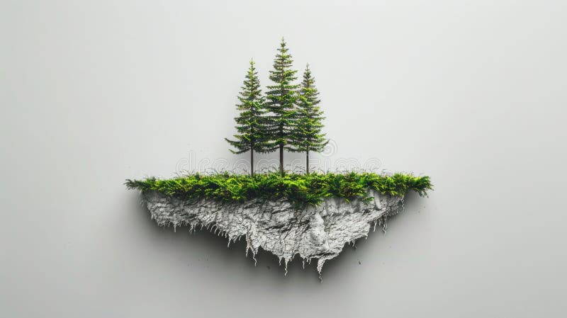 Floating Island with Pine Trees. Generative Ai Stock Illustration ...