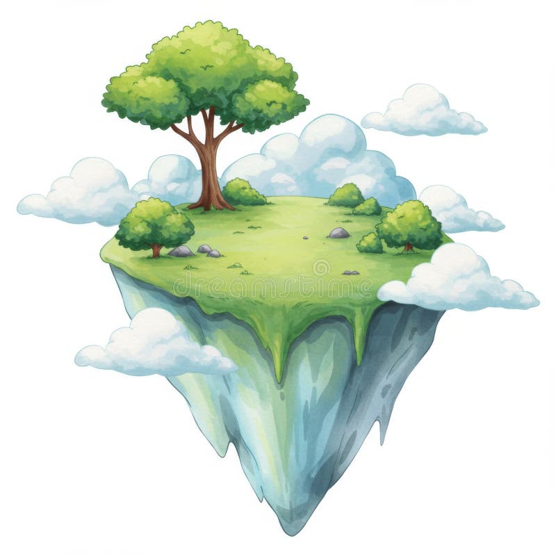 Floating Island Pixel Art with Tree Grass and Sky Landscape ...
