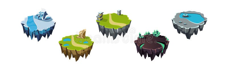 Floating Island Platforms with Different Landscape Vector Set Stock ...