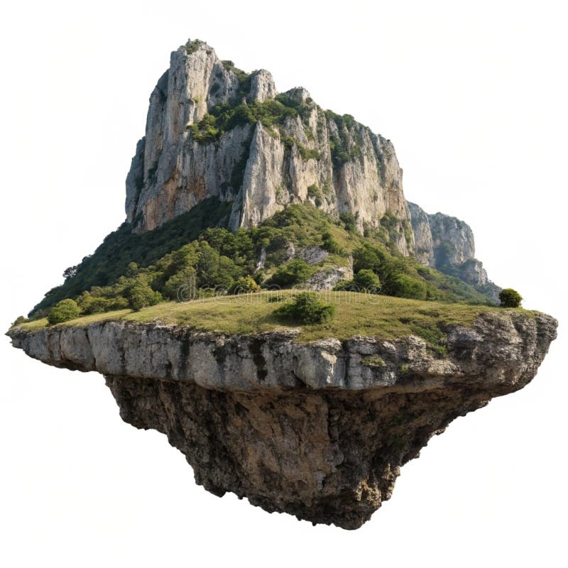 Floating Island with Rock Surface Isolated on Transparent Background ...