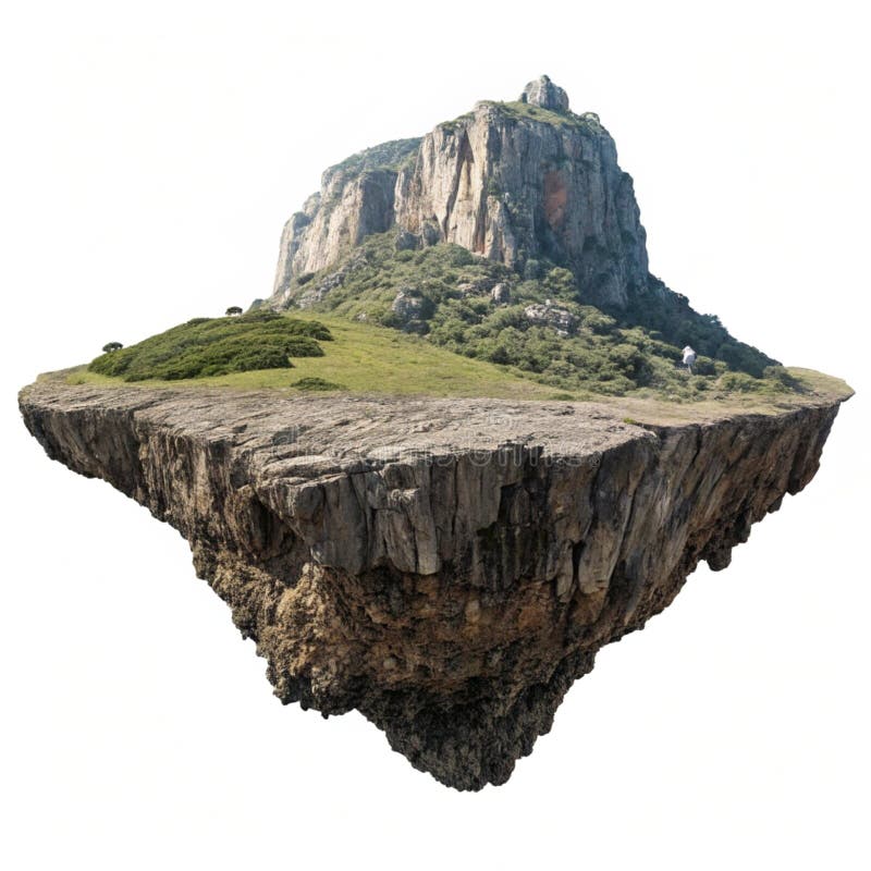 Floating Island with Rock Surface Isolated on Transparent Background ...