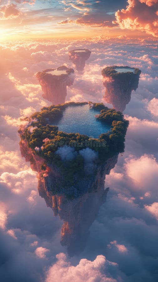 Floating Island in the Sky with a Small Island Surrounded by Clouds and ...