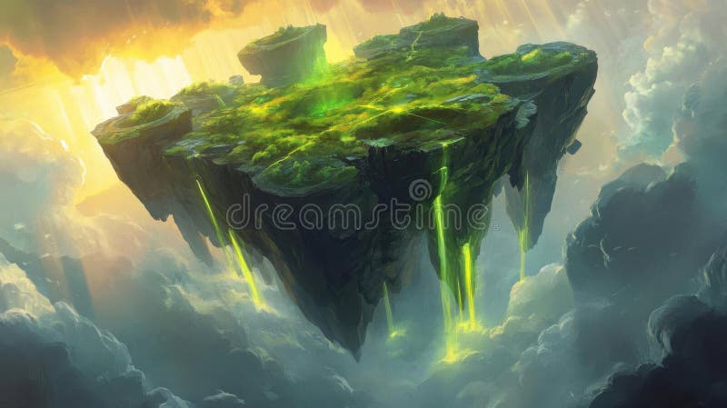 Floating Island, a Surreal Landscape of Dreams Stock Illustration ...