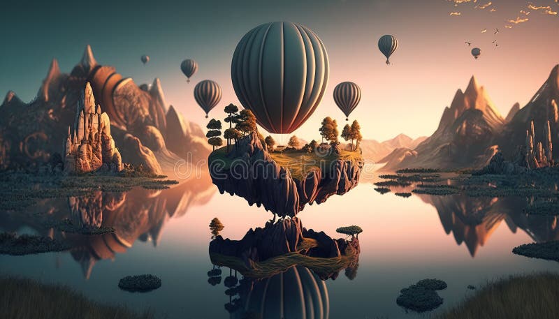 Floating Island. Surreal Mystical Fantasy Artwork Stock Illustration ...