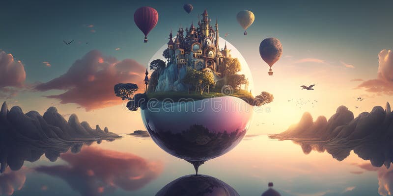 Floating Island. Surreal Mystical Fantasy Artwork Stock Illustration ...
