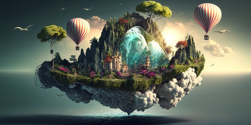 Floating Island. Surreal Mystical Fantasy Artwork Stock Illustration ...