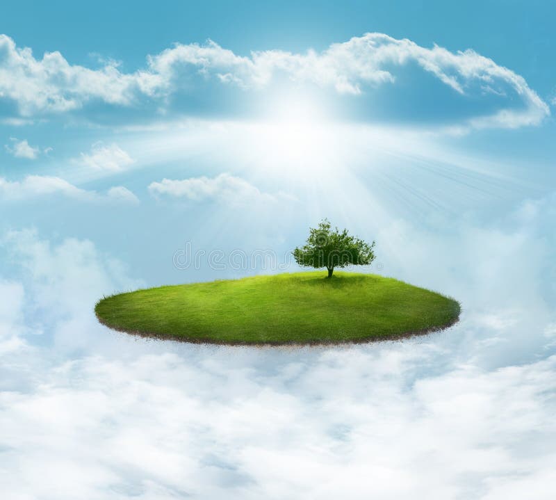 Floating Island with tree stock illustration. Illustration of ...