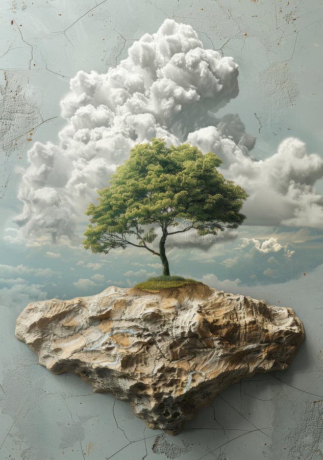 Floating Island with Tree and Clouds Generated Using AI. Stock ...