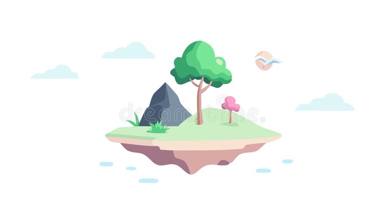 Floating Island with Tree for Utopia and Imagination, Vector Design ...